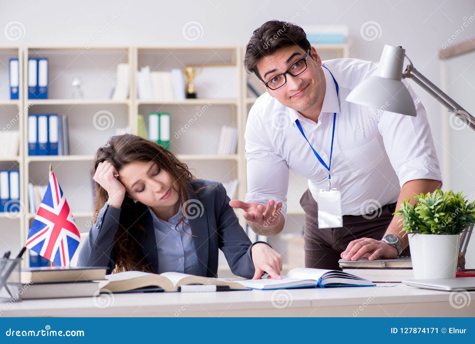 The Teacher Explaining To Student at Language Training Stock Image ...