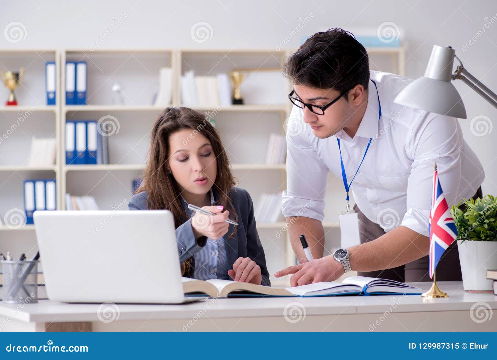 The Teacher Explaining To Student at Language Training Stock Image ...
