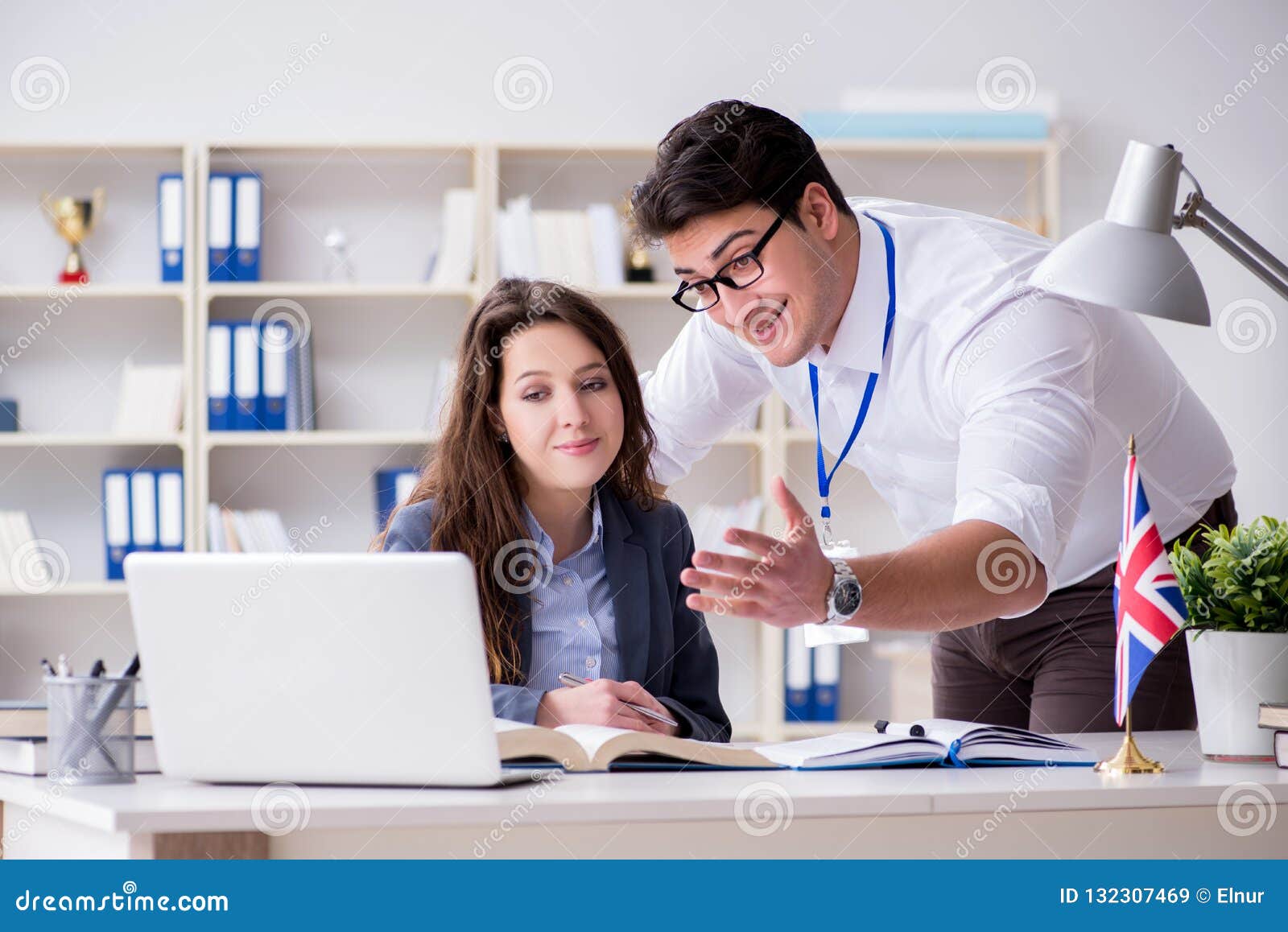 The Teacher Explaining To Student at Language Training Stock Image ...