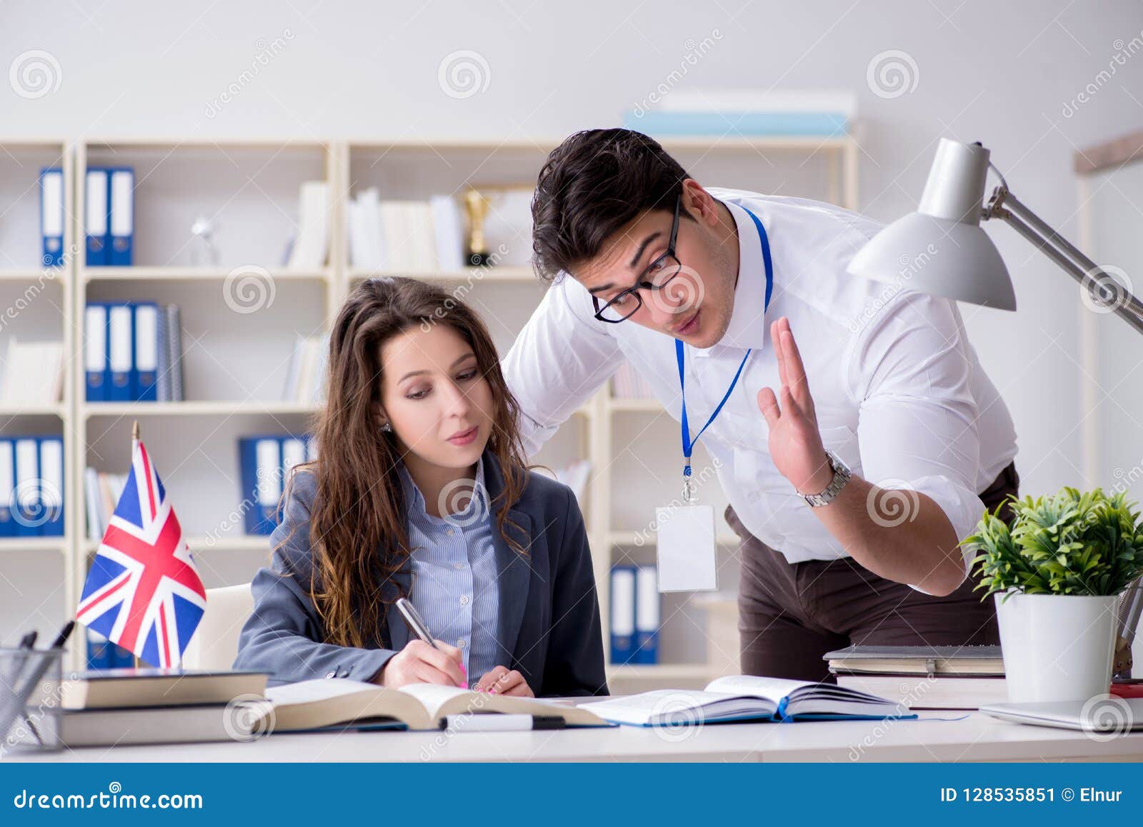 The Teacher Explaining To Student at Language Training Stock Image ...