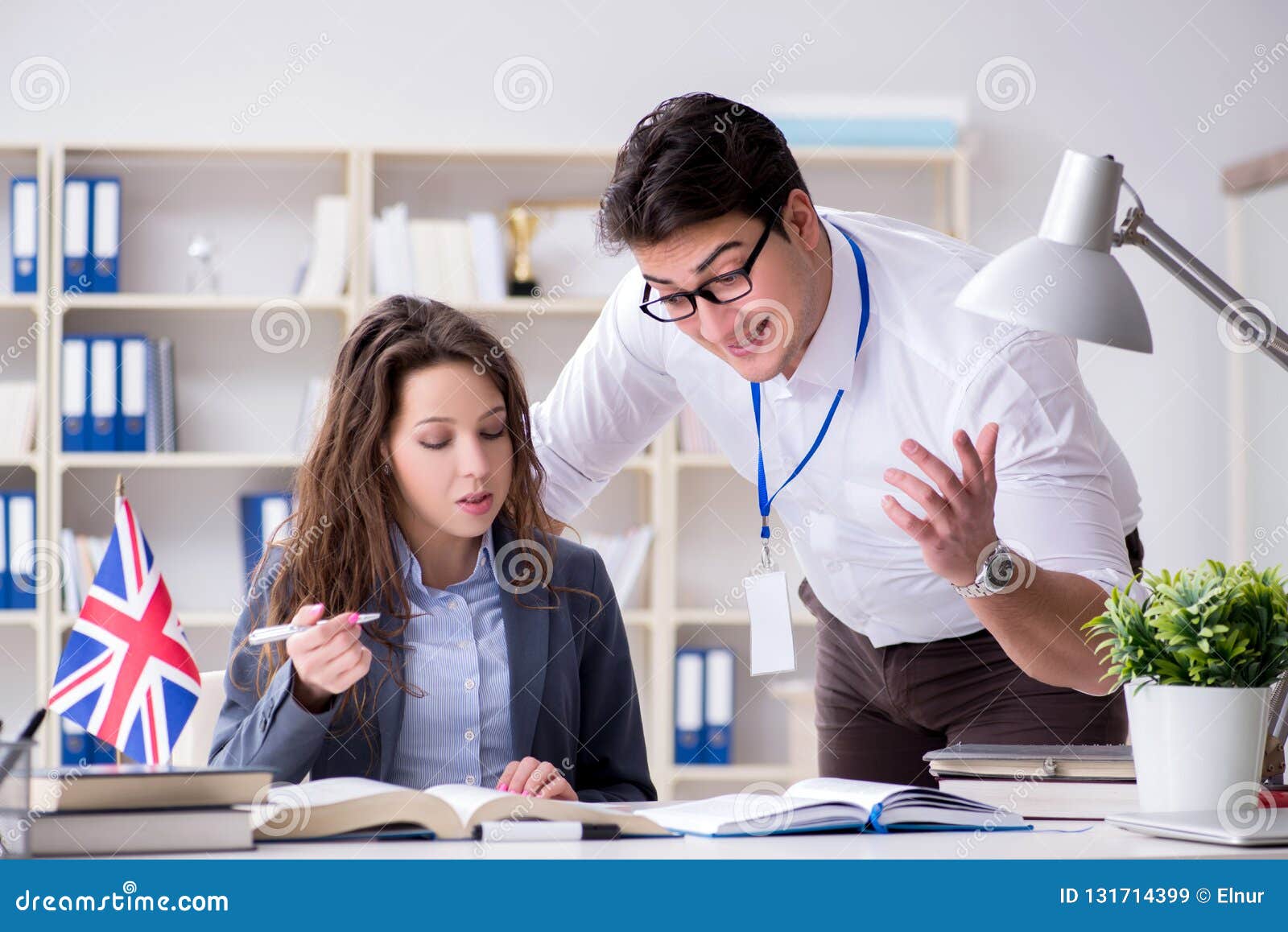The Teacher Explaining To Student at Language Training Stock Image ...