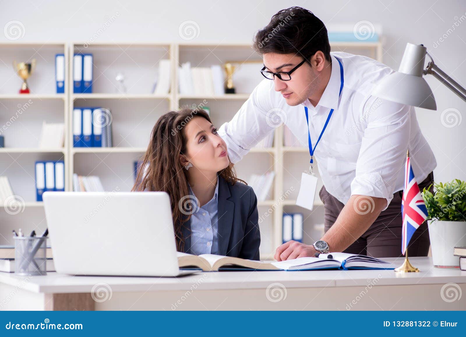 The Teacher Explaining To Student at Language Training Stock Photo ...