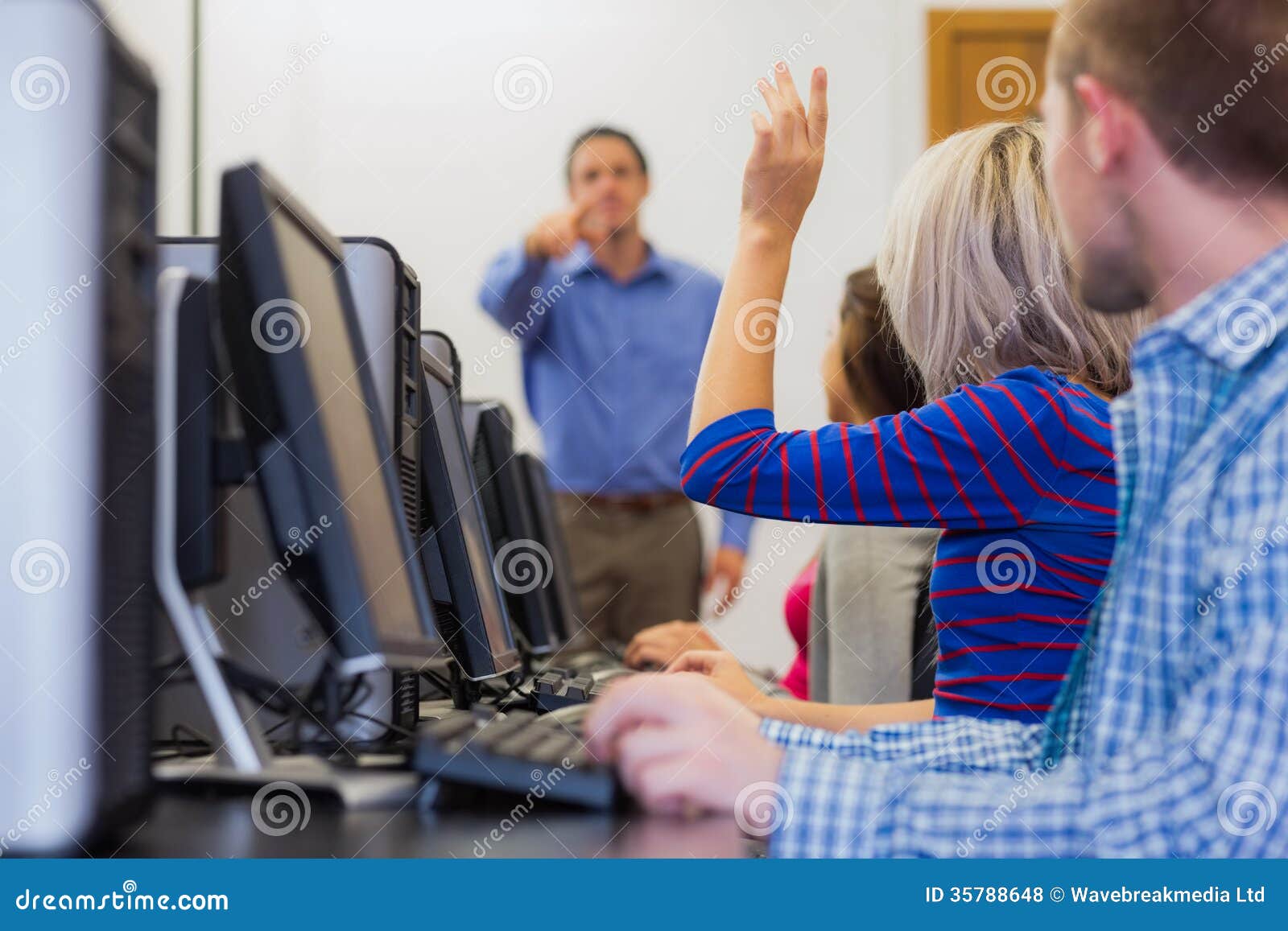 Teacher Explaining To Students in Computer Room Stock Photo - Image of ...