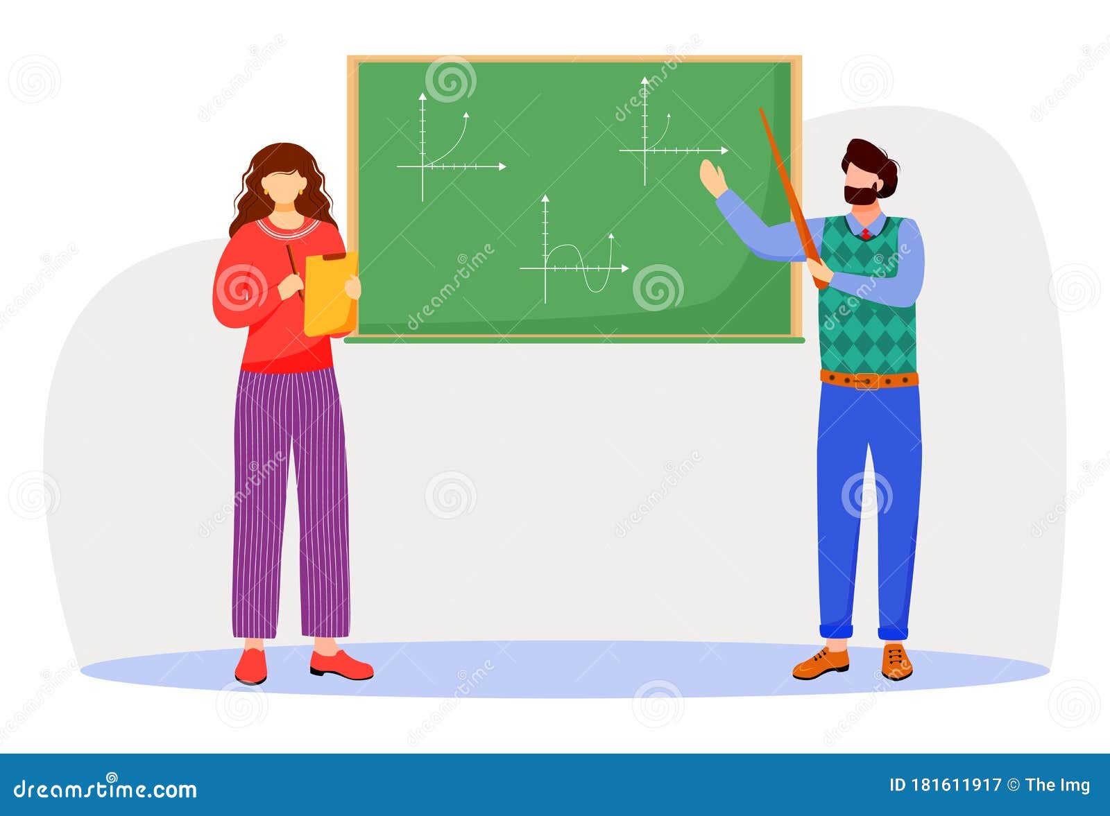 Teacher Explains Math Graphs on Chalkboard Flat Vector Illustration ...
