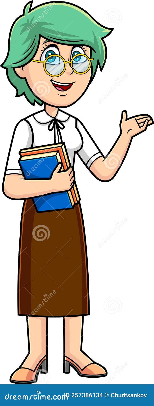 Female Teacher Cartoon Character Speak and Holding Textbooks Stock ...