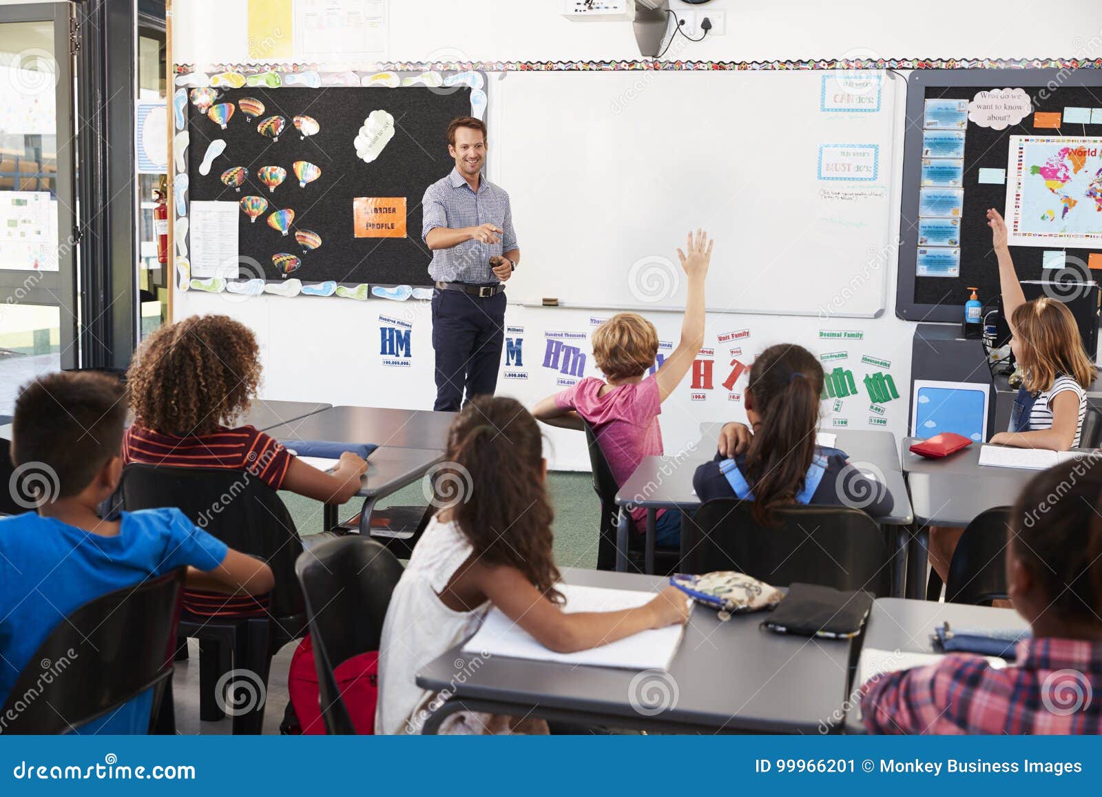 Teacher at Front of Class in an Elementary School Lesson Stock Image ...