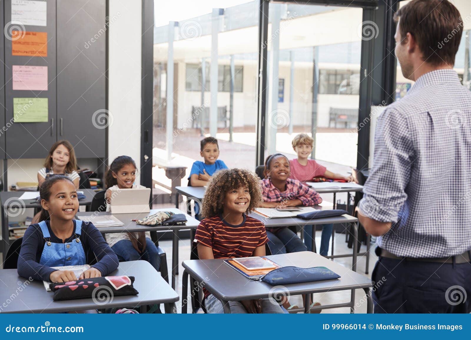 Teacher in Front of Elementary School Class, Back View Stock Photo ...
