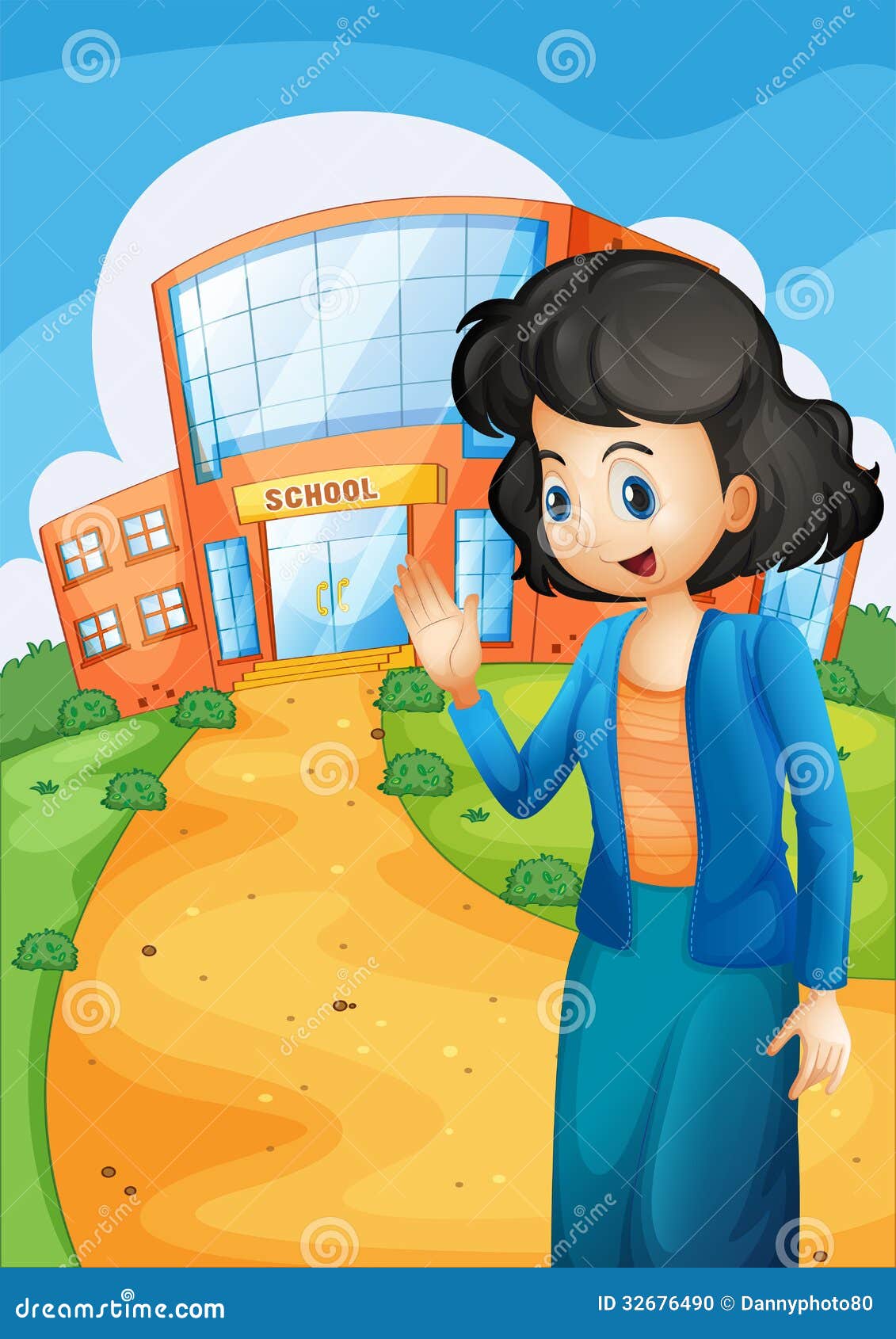 A Teacher in Front of the School Stock Vector - Illustration of drawing ...