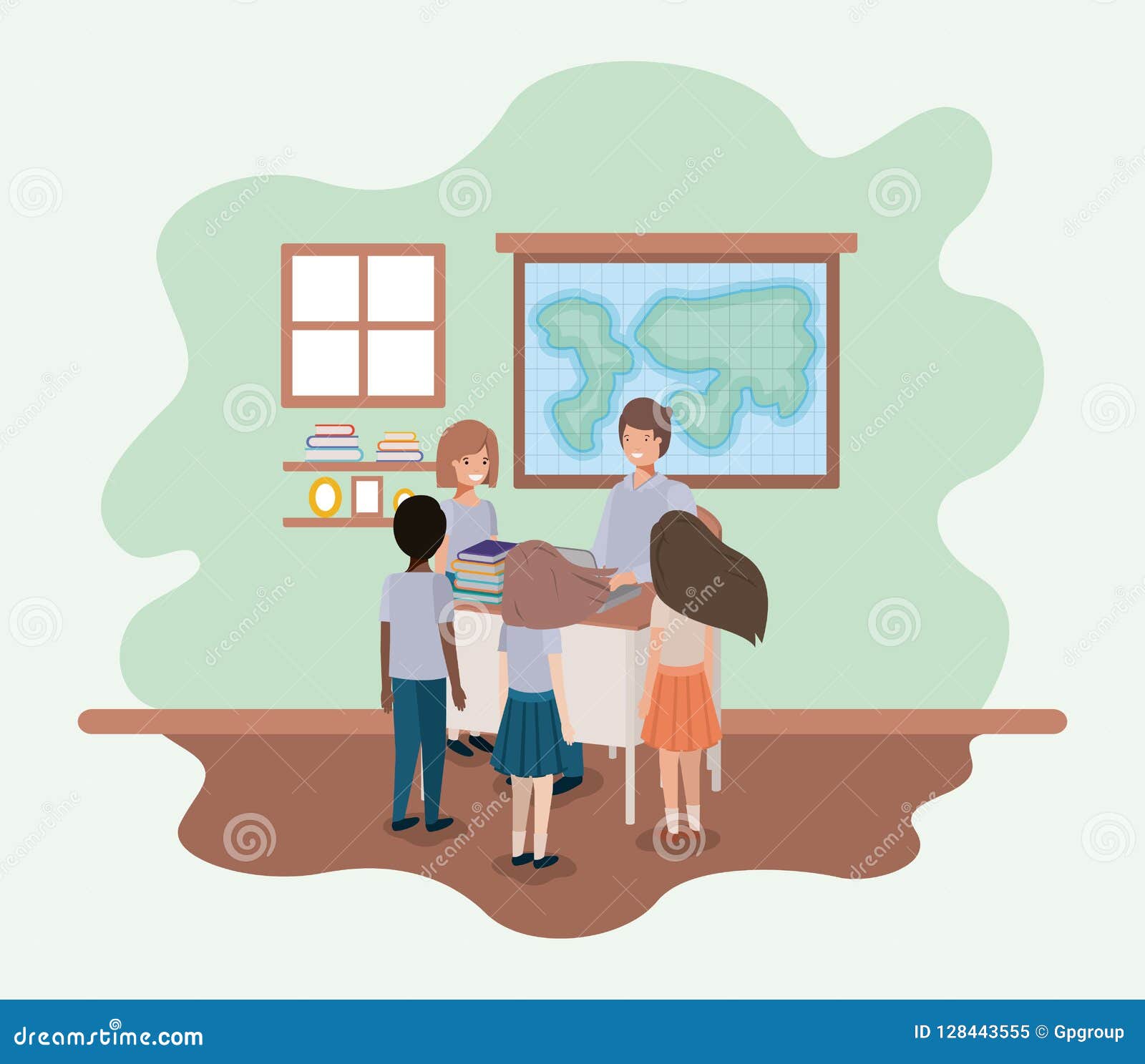 Teacher in the Geography Class with Students Stock Vector ...
