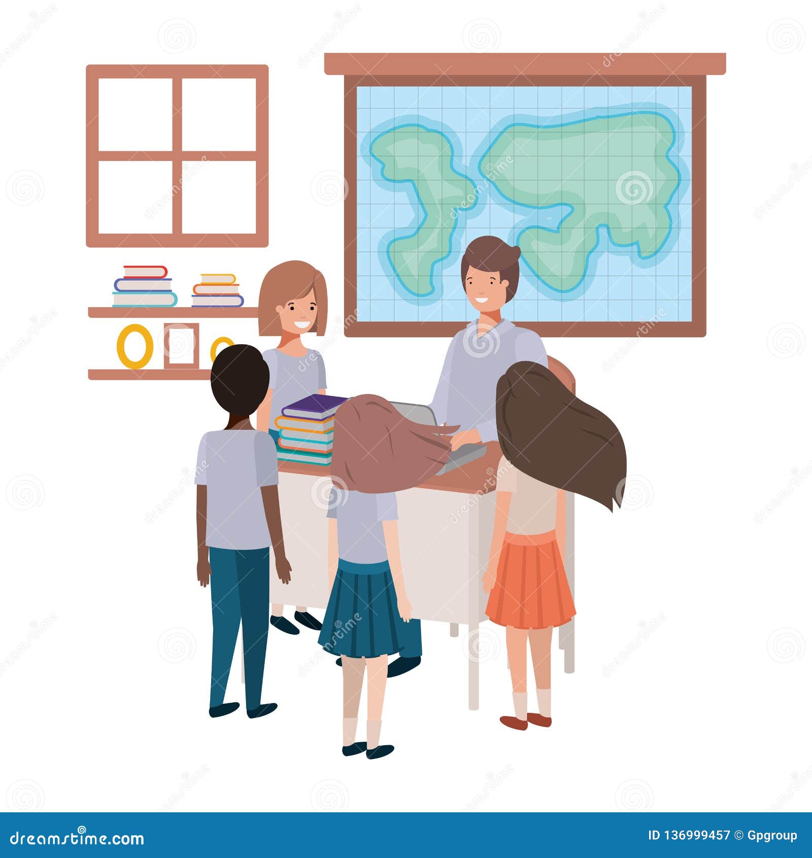Teacher in the Geography Class with Students Stock Vector ...
