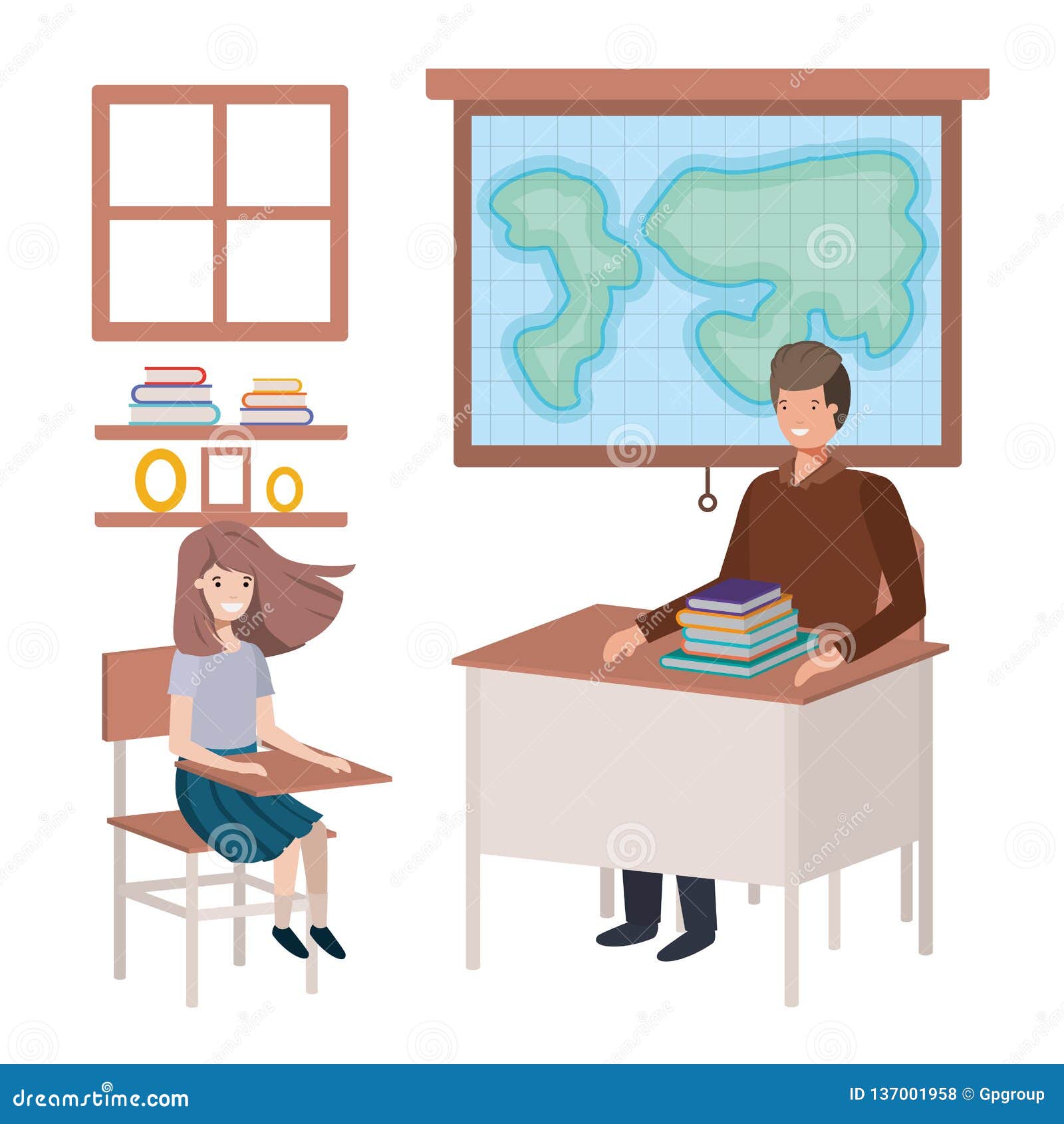 Teacher in the Geography Class with Students Stock Vector ...