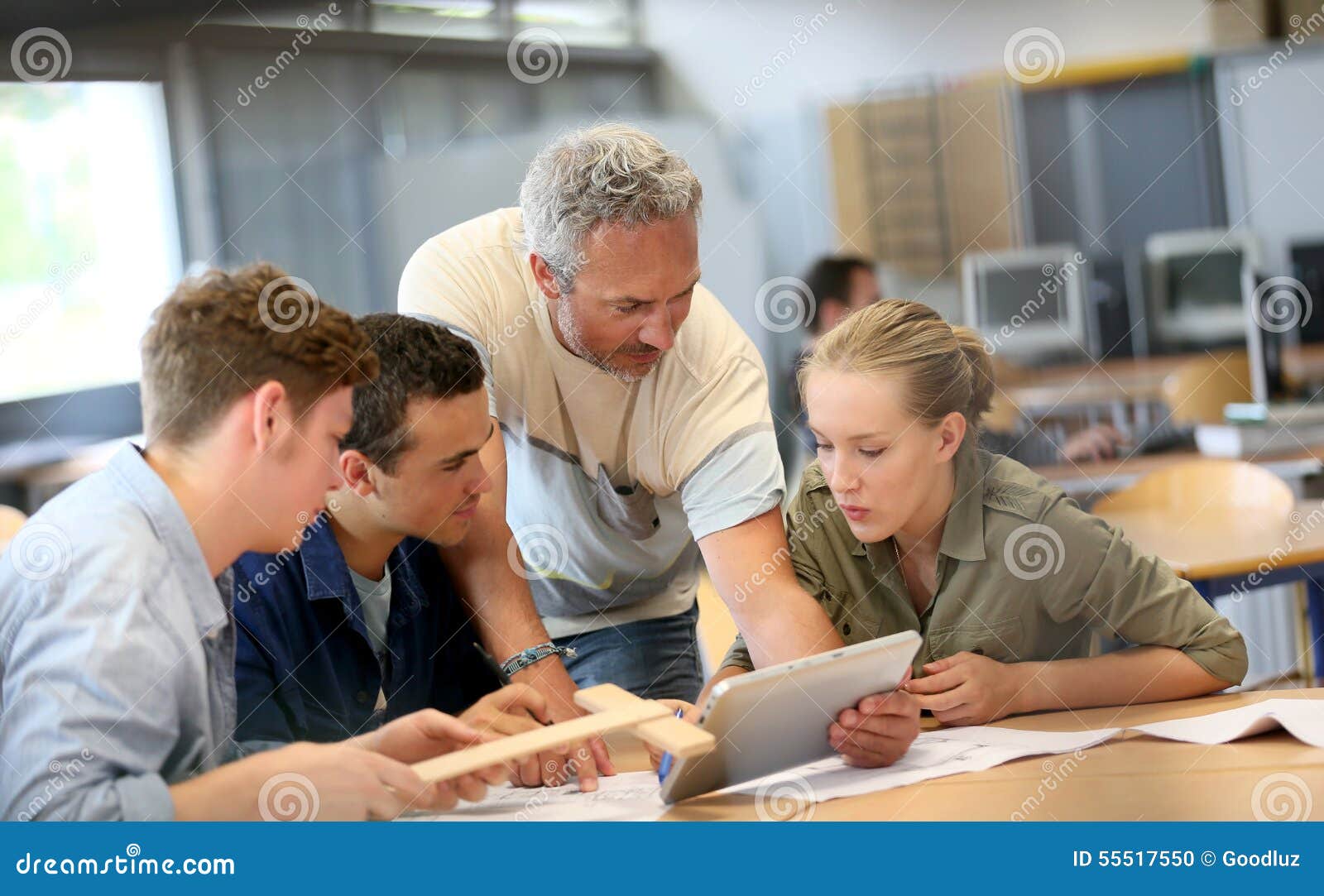 Teacher with Group of Carpentry Students during Class Stock Photo ...