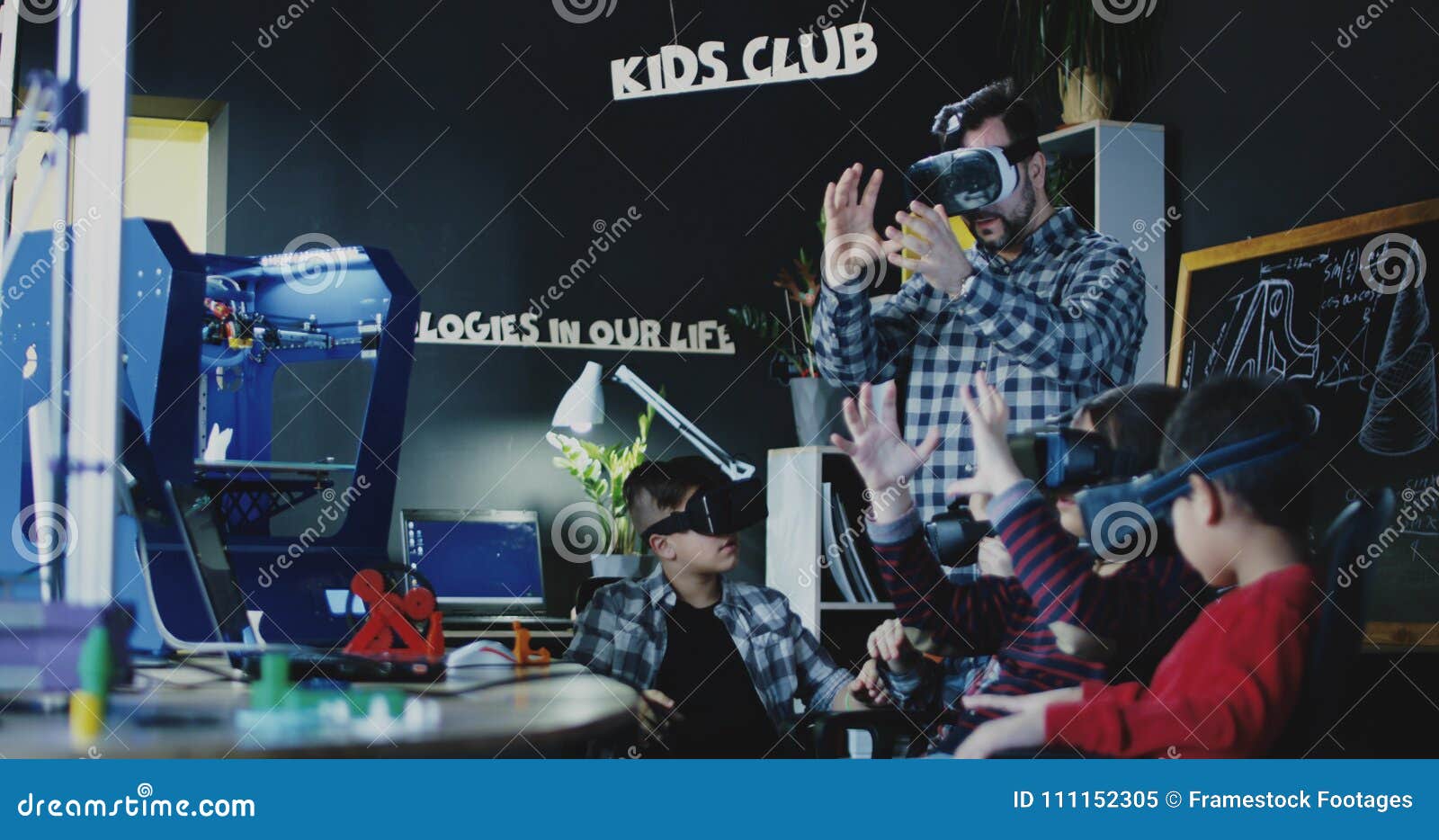 Kids with Teacher Exploring VR Technology Stock Image - Image of ...