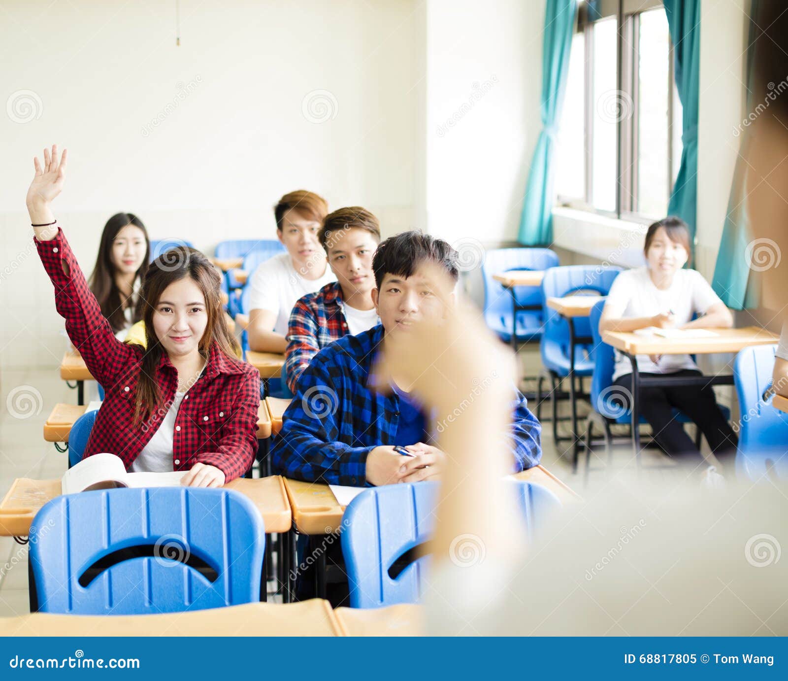 Teacher with Group of College Students in Classroom Stock Image - Image ...