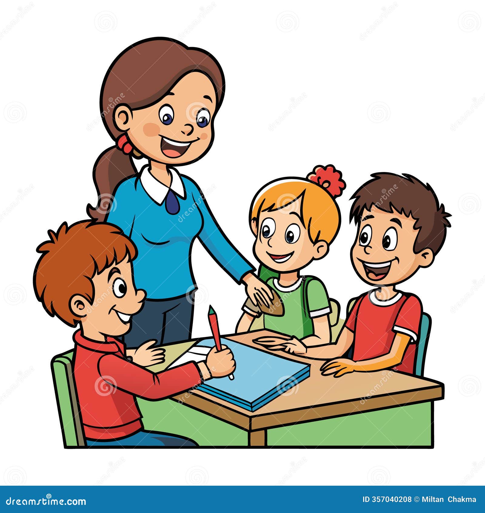 Teacher Guiding Students in Classroom Activity Stock Vector ...