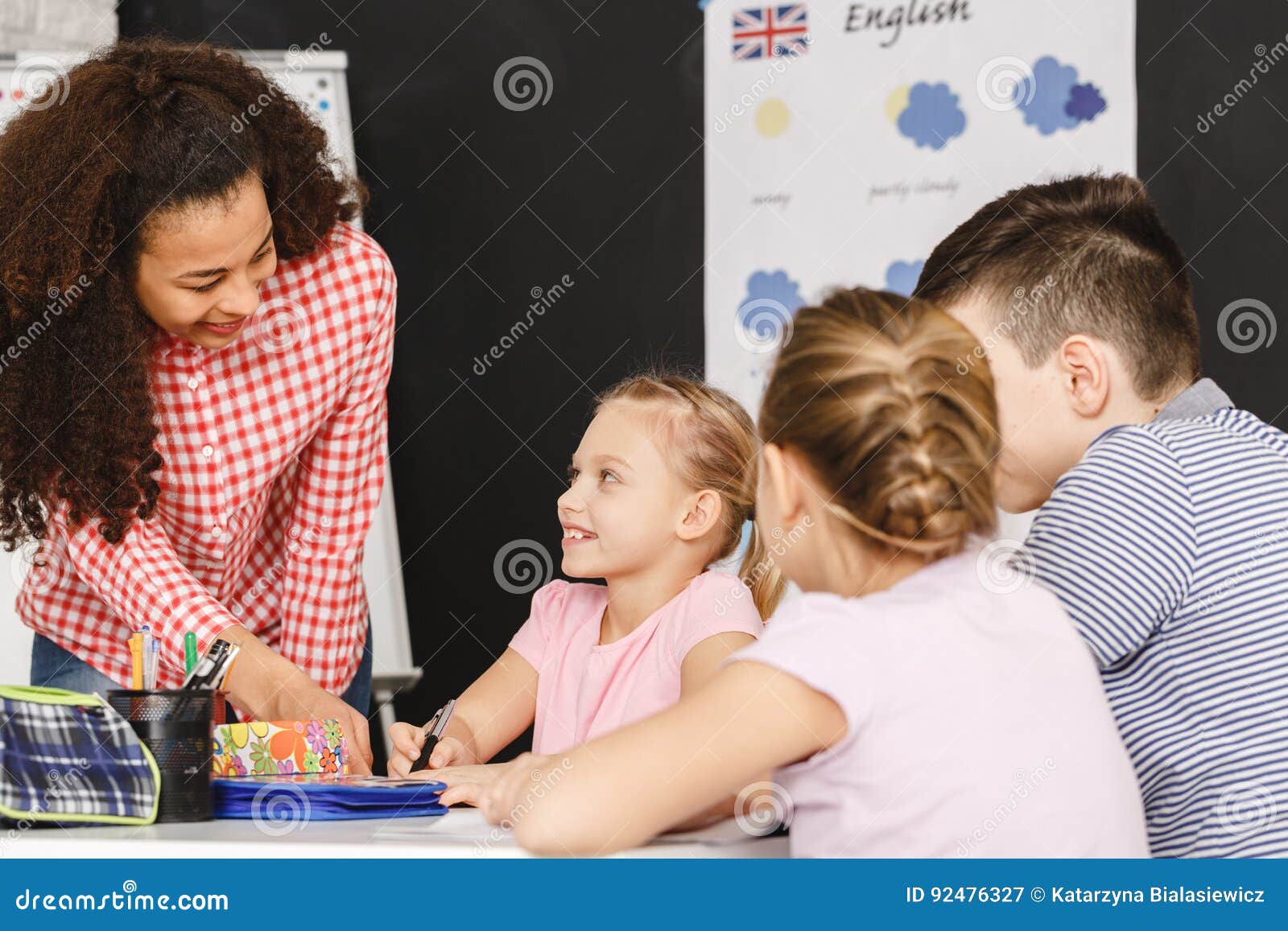 Teacher Helping Kids during Lesson Stock Image - Image of profession ...