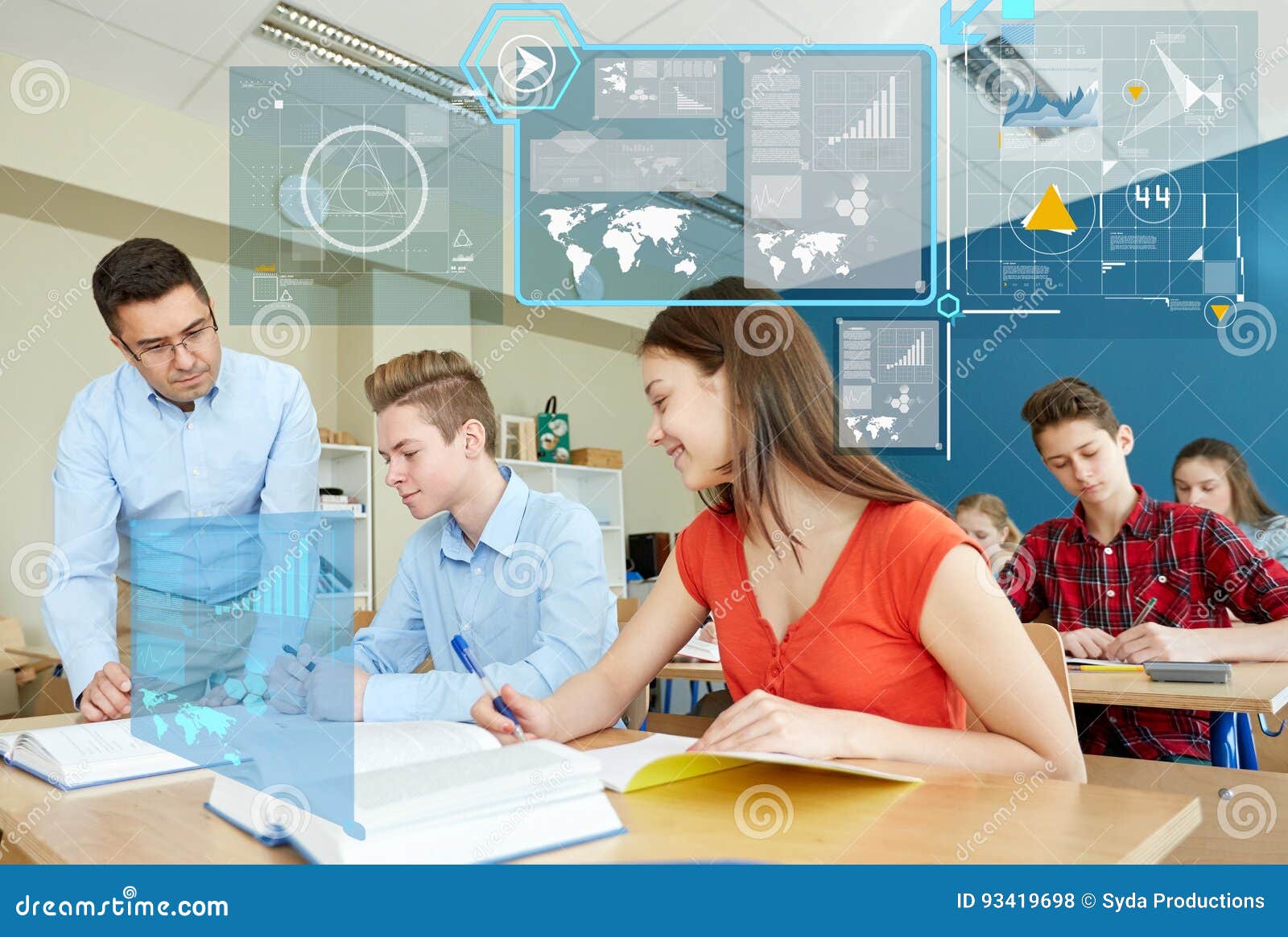 Teacher Helping Students with Task at School Stock Photo - Image of ...