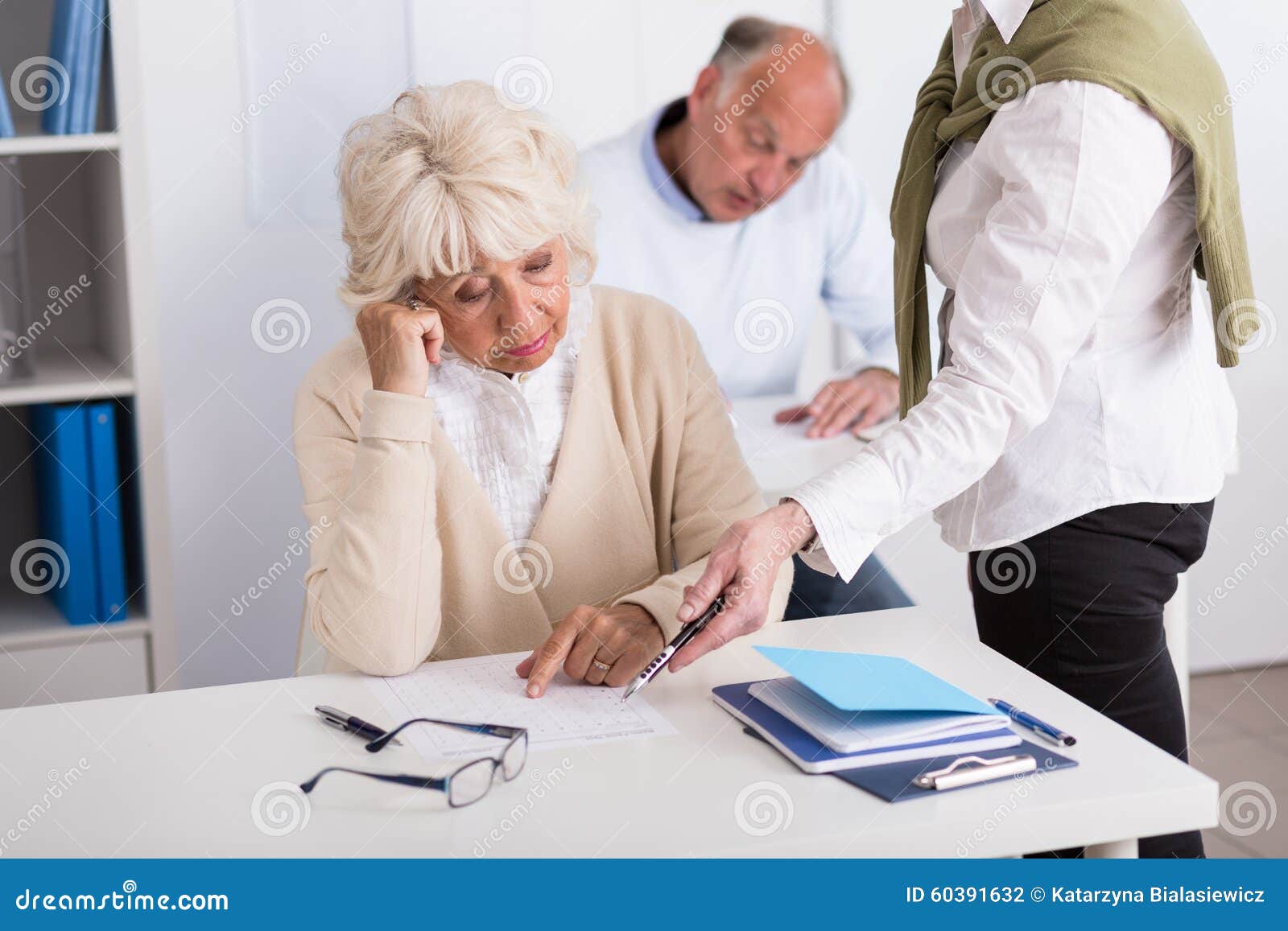 Teacher Helping Worried Aged Female Stock Photo - Image of senility ...
