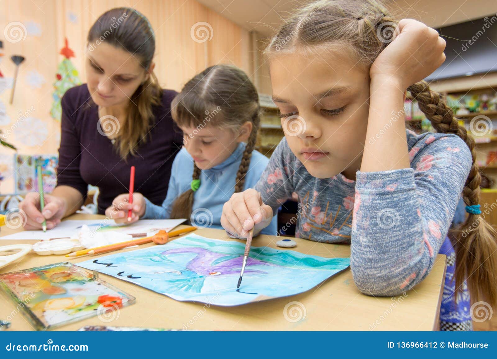 The Teacher Helps the Students in Drawing Class Stock Photo - Image of ...