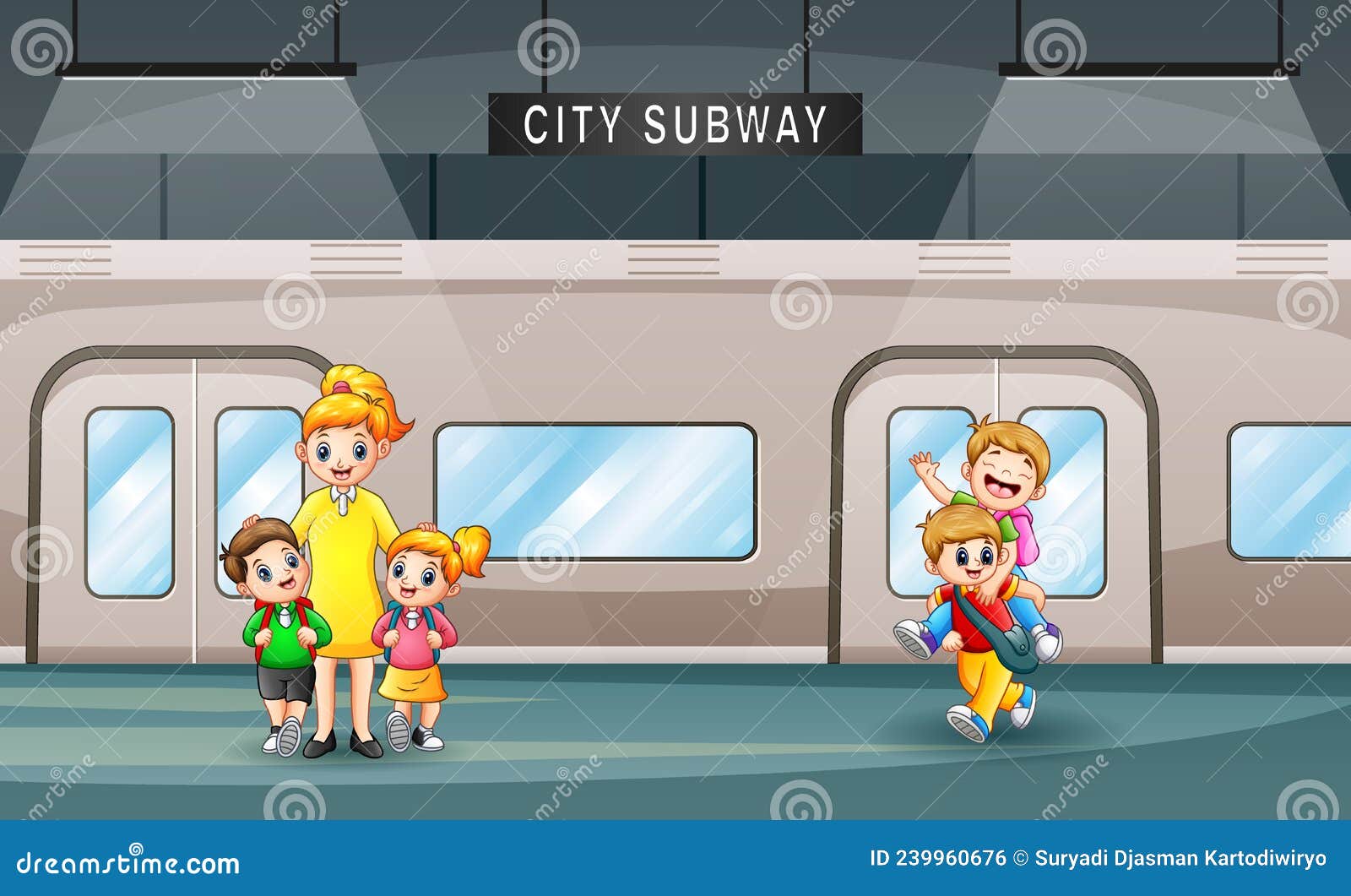 A Teacher with Her Student in a Train Station Stock Vector ...