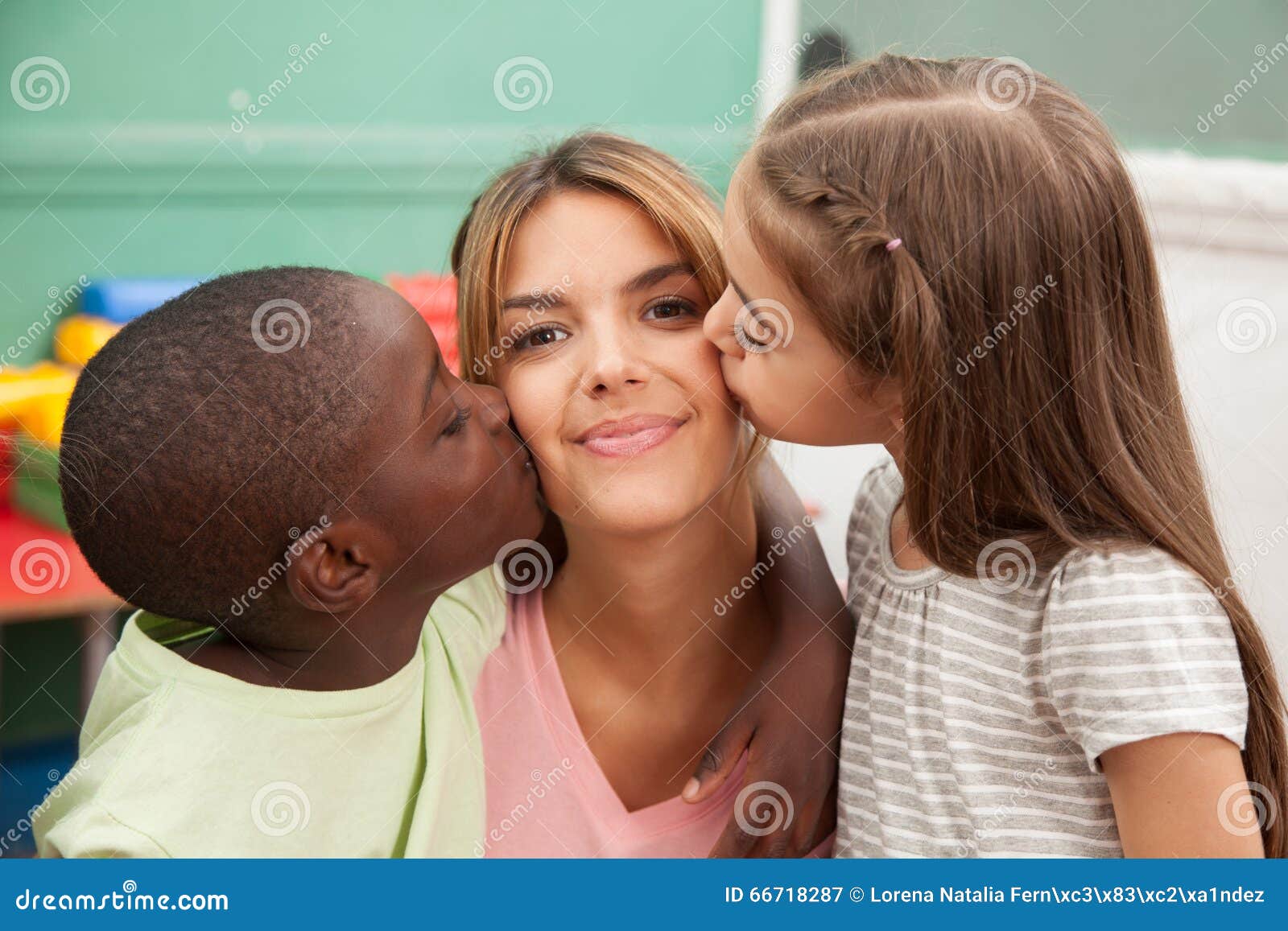 Teacher with Her Students Having Fun Stock Image - Image of sign ...
