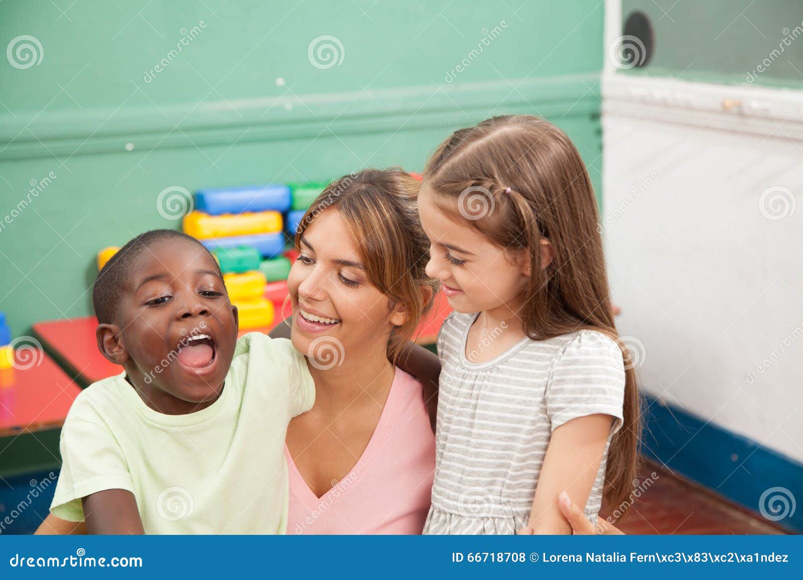 Teacher with Her Students Having Fun Stock Photo - Image of inside ...