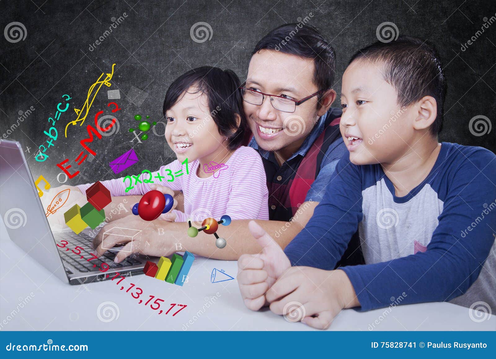 Teacher and His Students Use Laptop Stock Image - Image of cheerful ...