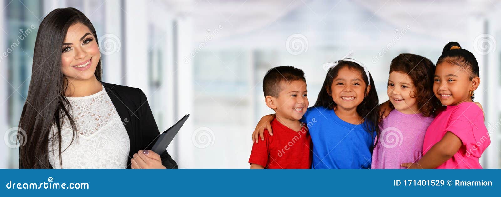 Teacher with Hispanic Students at School Stock Image - Image of primary ...