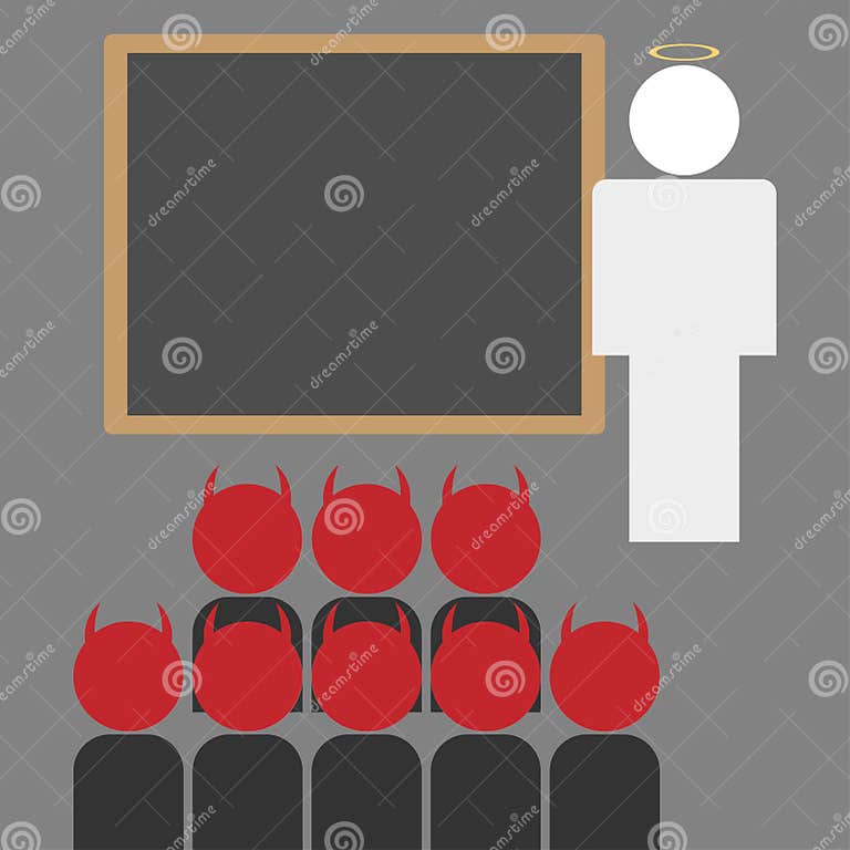 Teacher Holy among Students Devils in the Classroom Stock Illustration ...