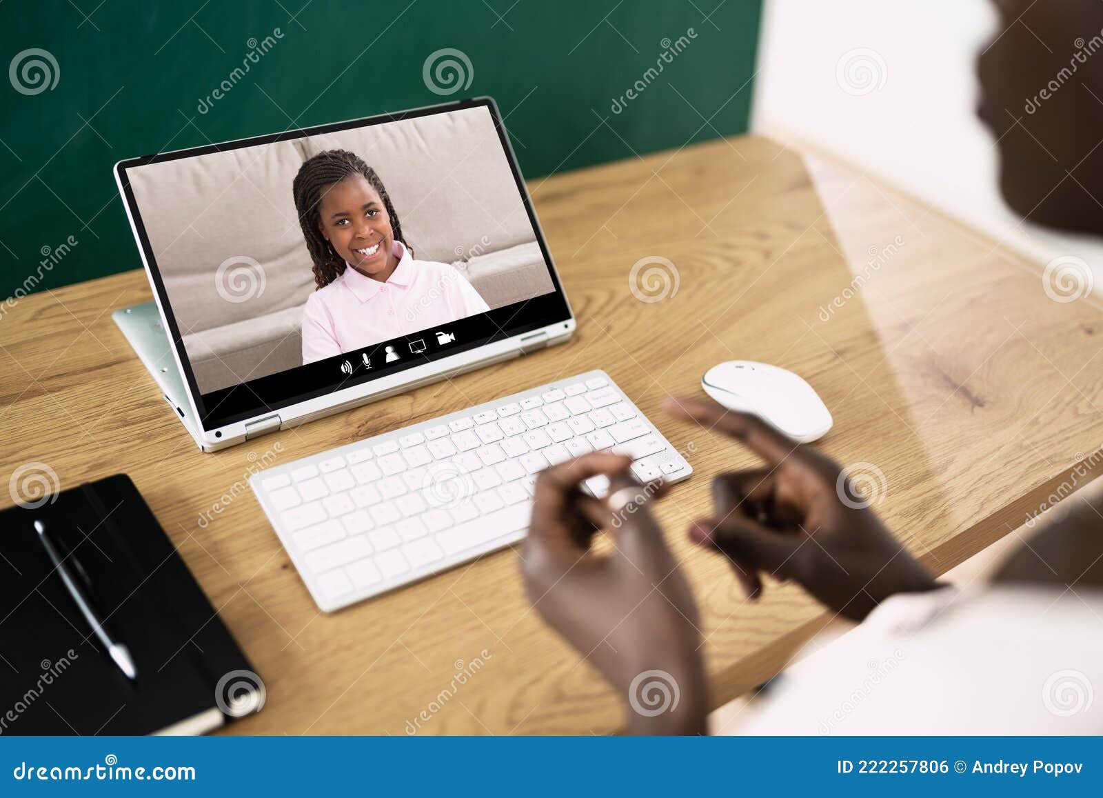 Teacher Hosting Online Class Using Video Conference Stock Photo - Image ...