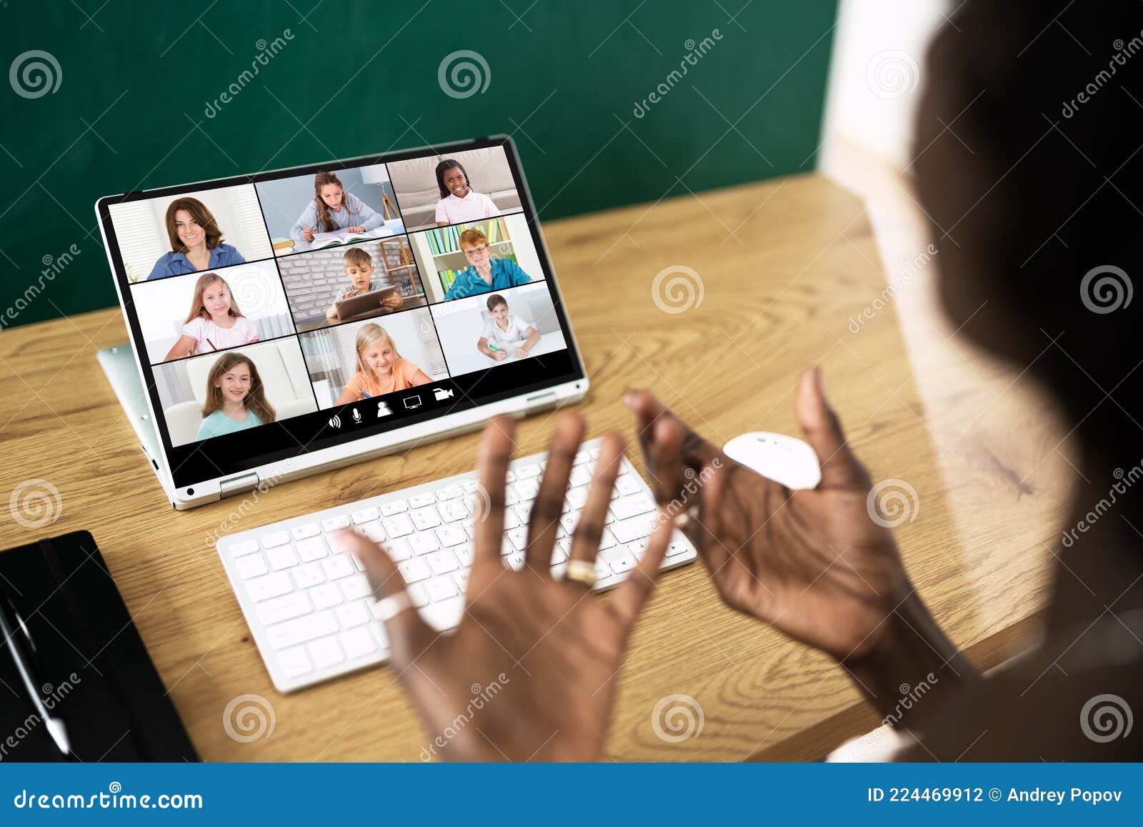 Teacher Hosting Online Class Using Video Conference Stock Photo - Image ...