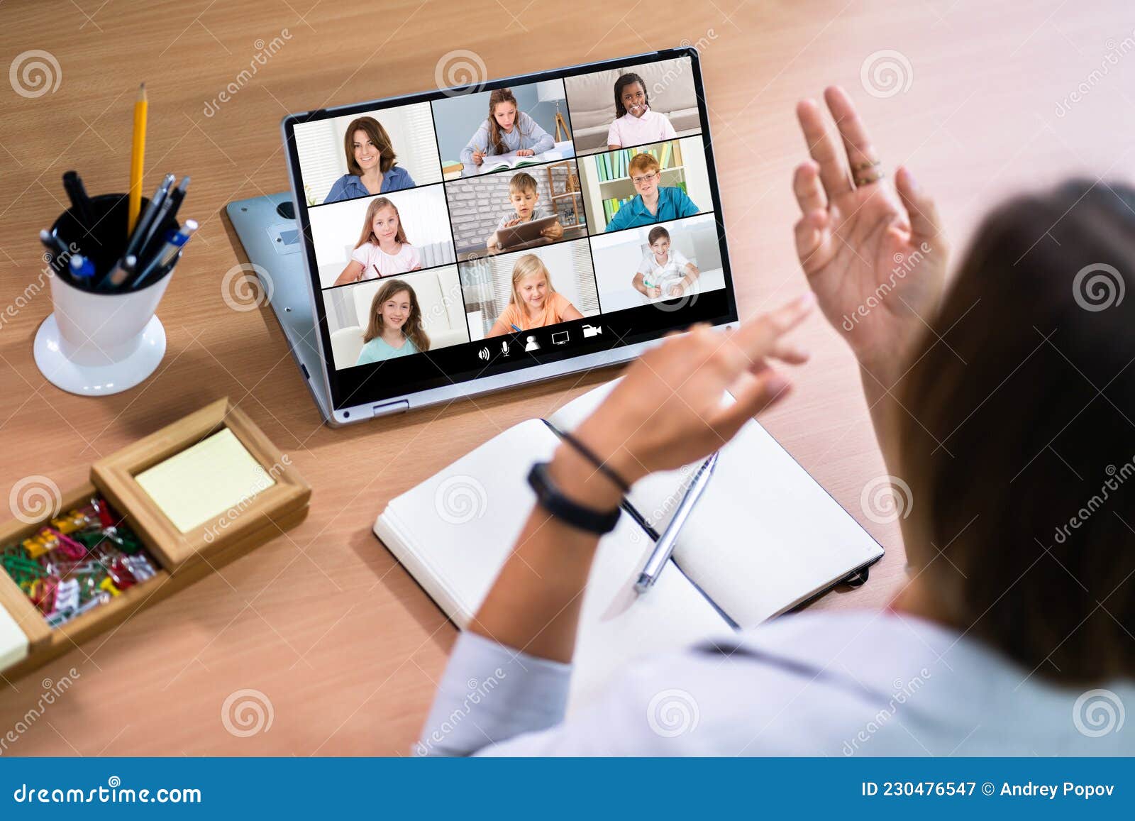 Teacher Hosting Online Class Using Video Conference Stock Image - Image ...