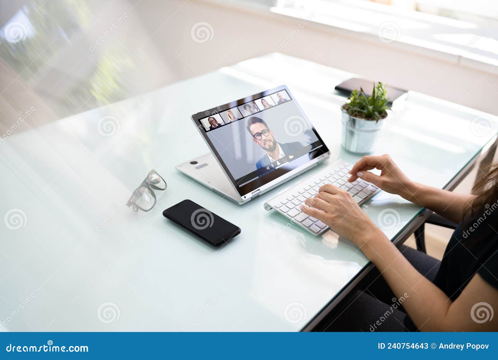 Teacher Hosting Online Class Using Video Conference Stock Image - Image ...
