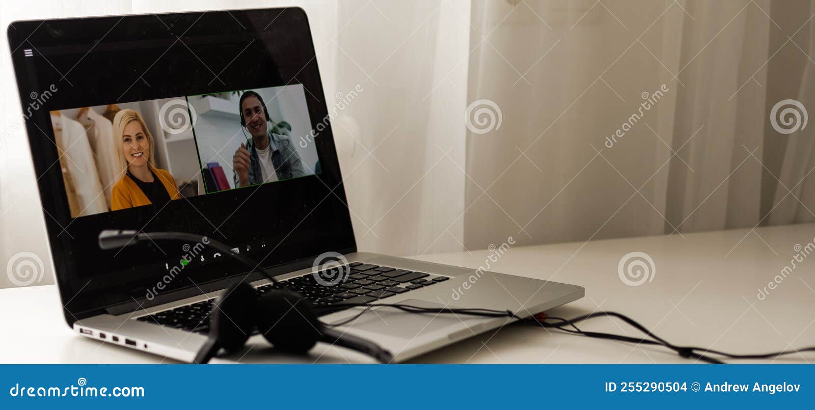 Teacher Hosting Online Class Using Video Conference on Laptop Editorial ...