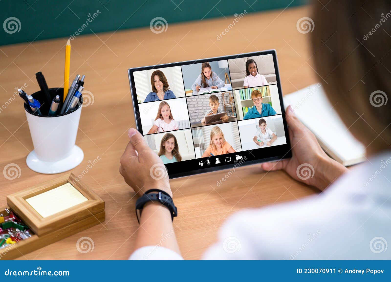Teacher Hosting Online Class Using Video Conference Stock Image - Image ...