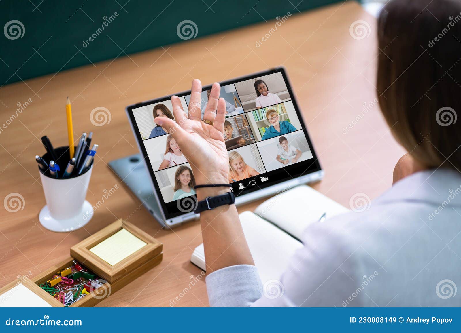 Teacher Hosting Online Class Using Video Conference Stock Image - Image ...