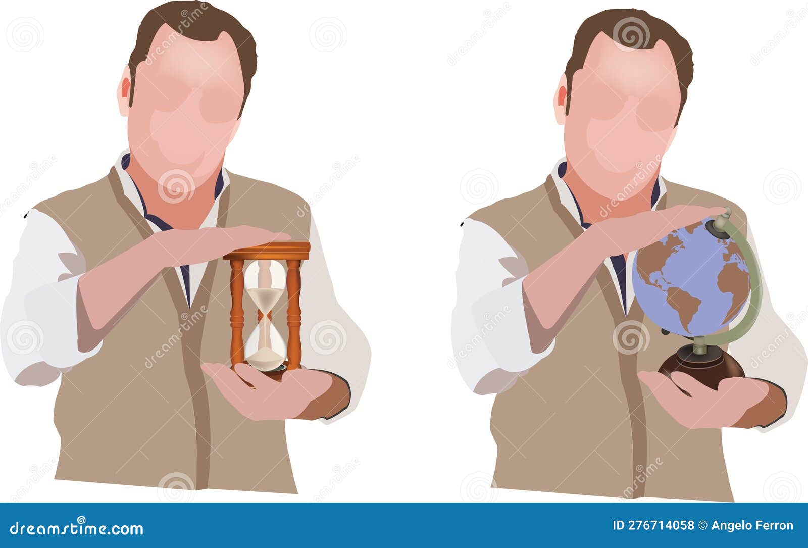 Teacher with Hourglass for Time and World Map- Stock Illustration ...