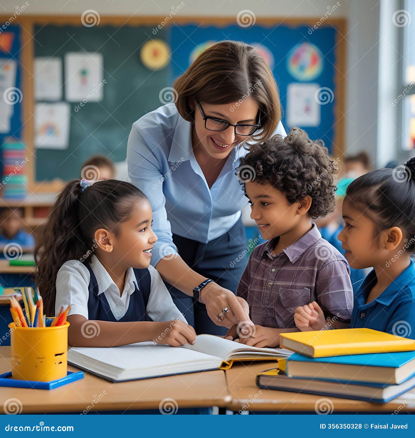 Teacher Interacting with Children in Classroom with Educational Tools ...