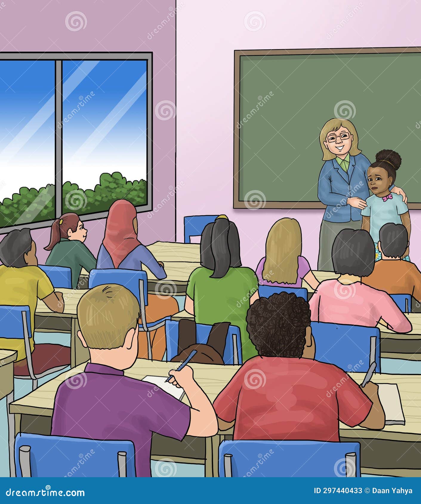 Teacher Introduce New Student in Front of Class Stock Illustration ...