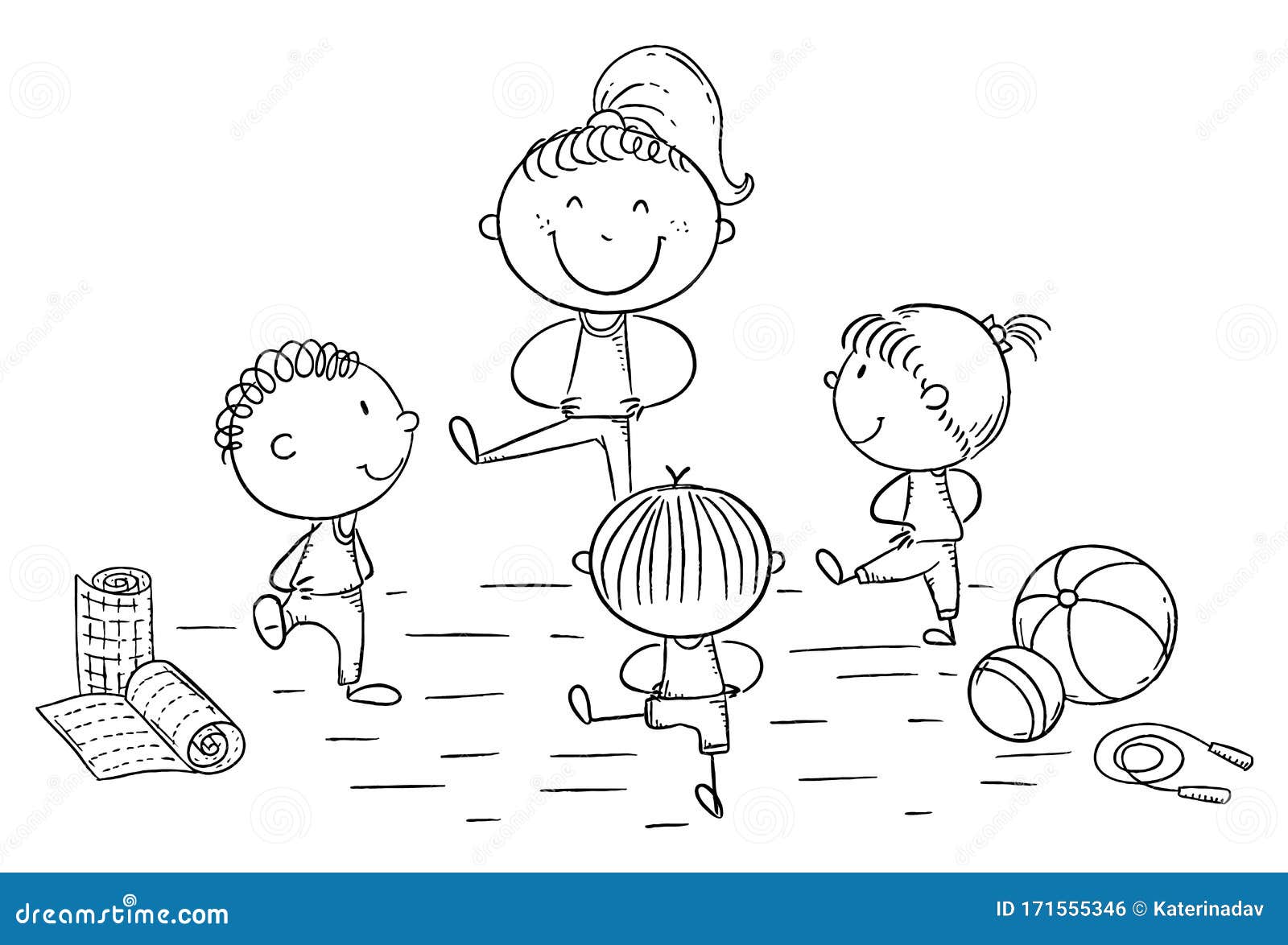 Teacher and Kids Doing Yoga or Gymnastics Stock Vector - Illustration ...