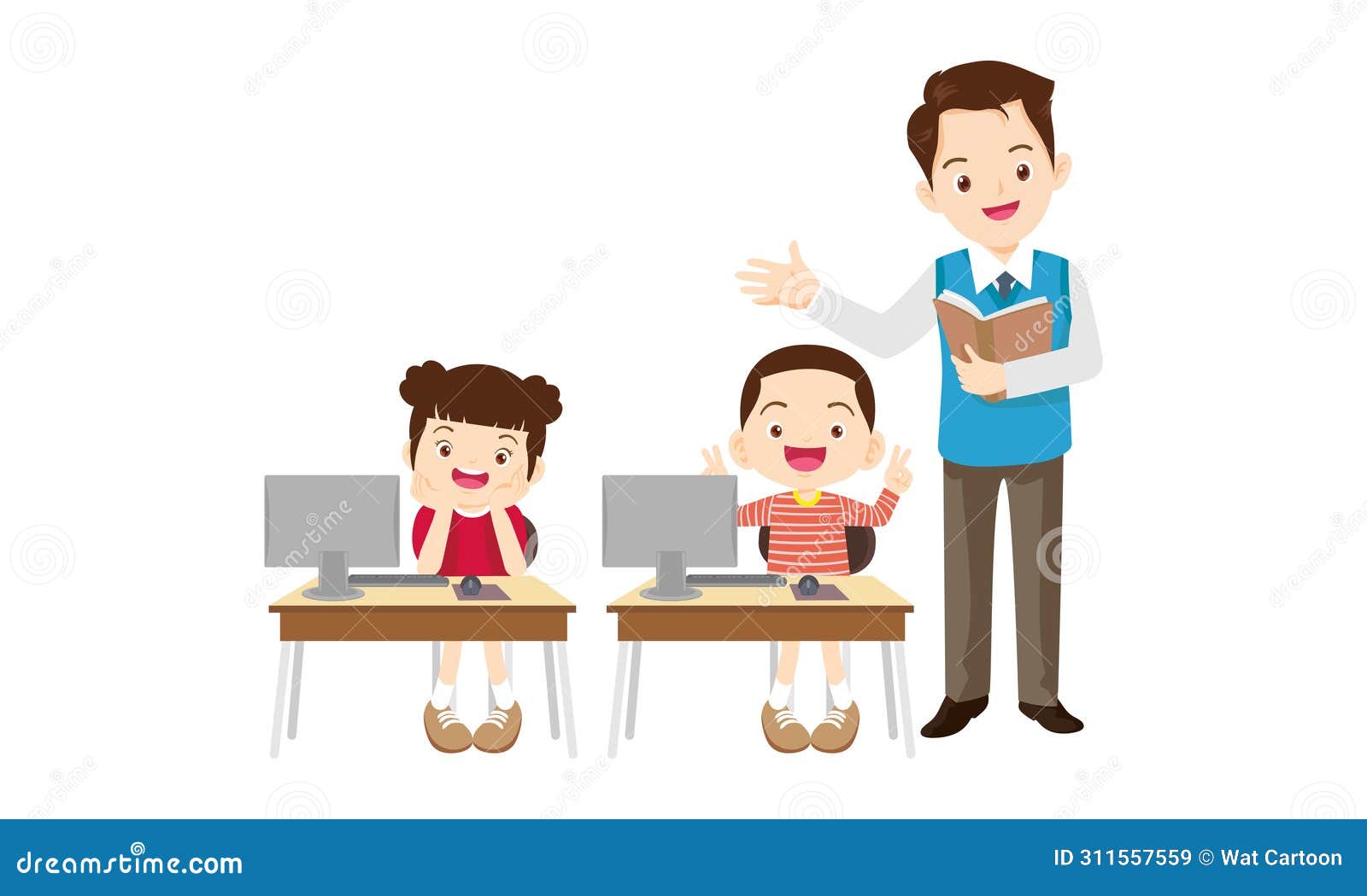 Teacher and Kids Learning Computer Technology Education Stock ...