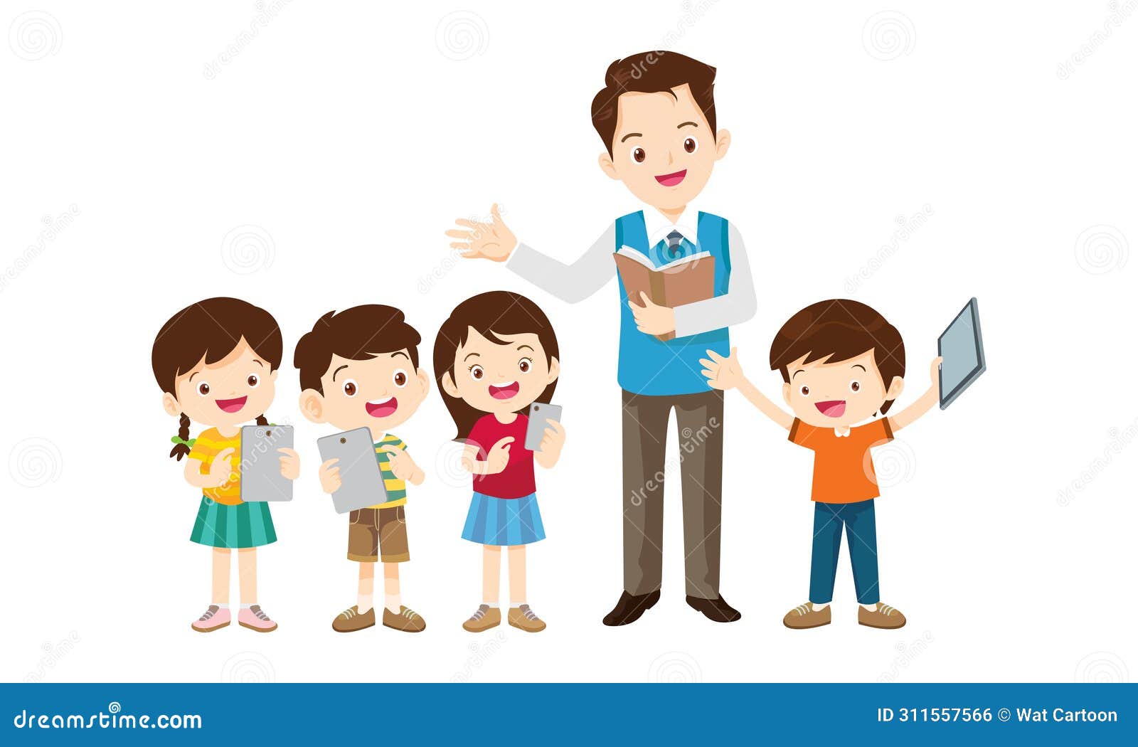 Teacher and Kids Learning Computer Technology Education Stock ...