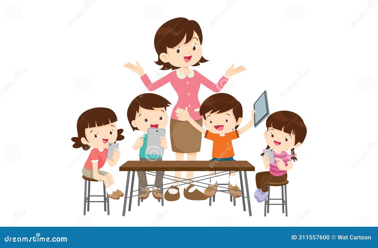 Teacher and Kids Learning Computer Technology Education Stock ...