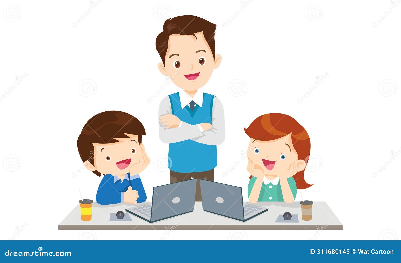 Teacher and Kids Learning Computer Technology Education Stock Vector ...