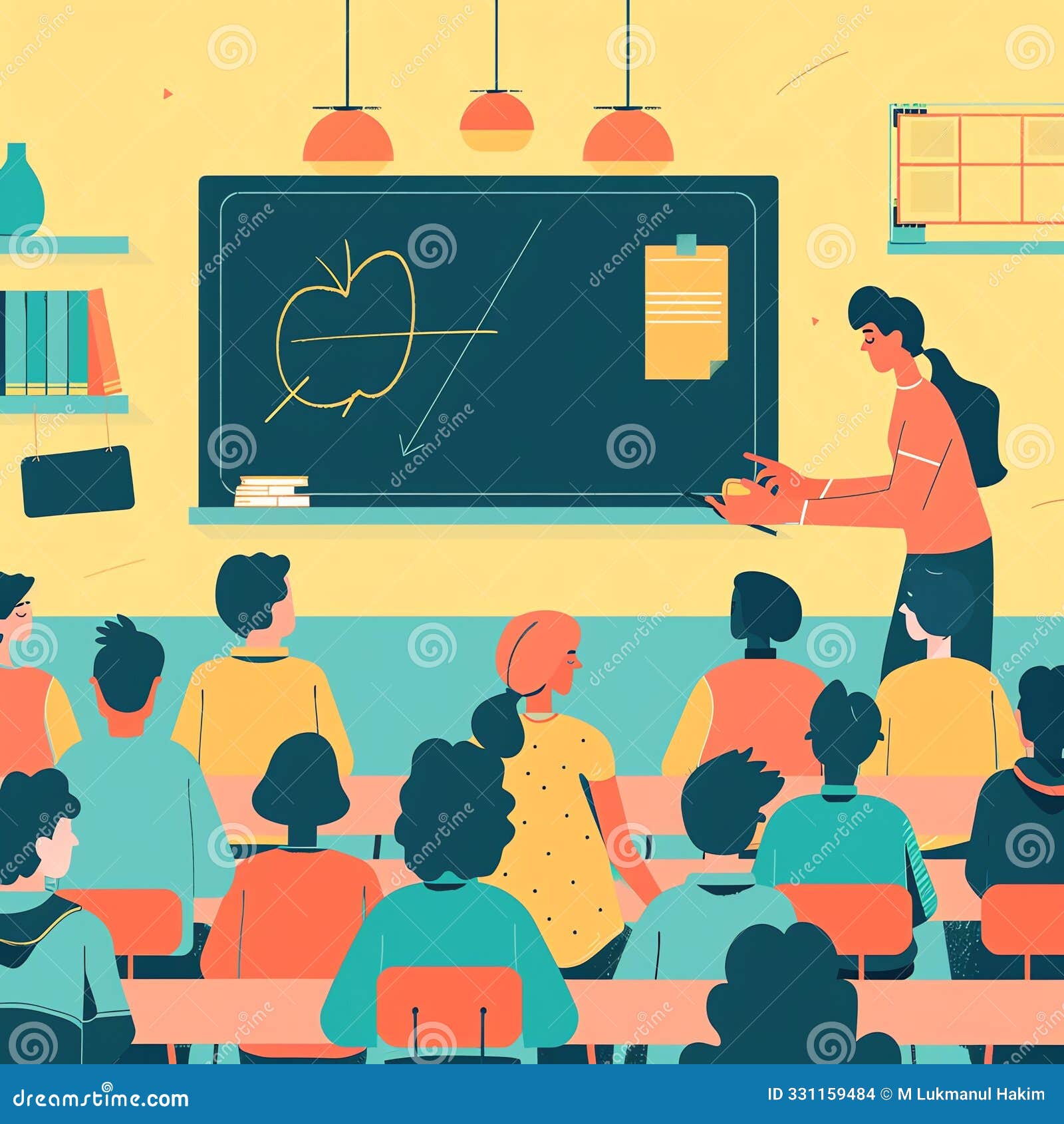 Teacher Leading a Classroom Discussion with Students Sitting at Desks ...