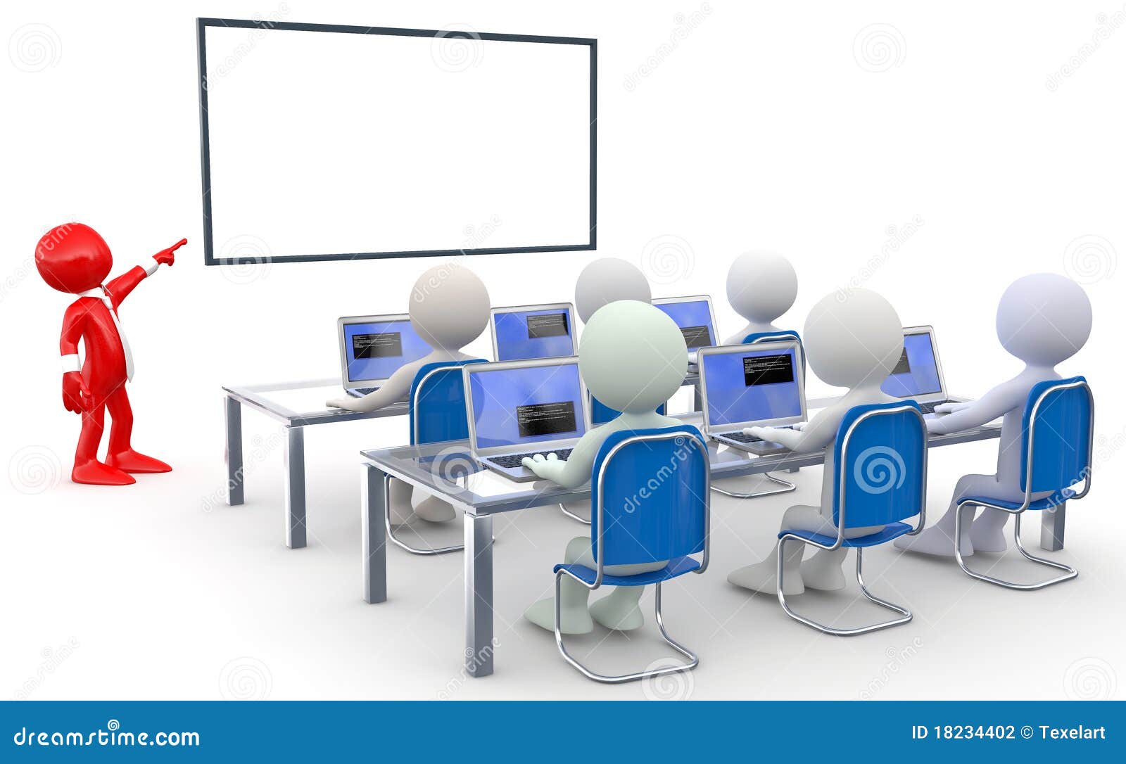 3D Teacher Lecturing To Students With Laptops Royalty-Free Cartoon ...