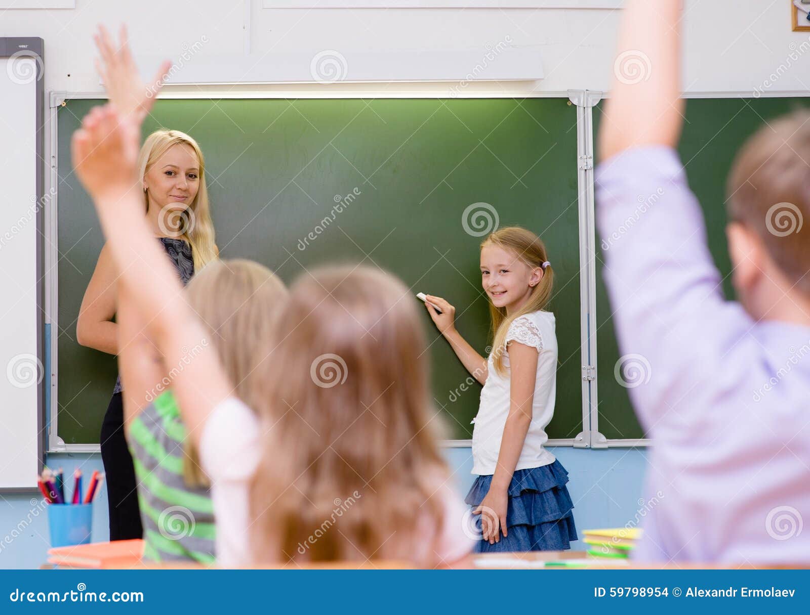 Teacher during the Lesson Tests Knowledge of Students Who Raise Their ...