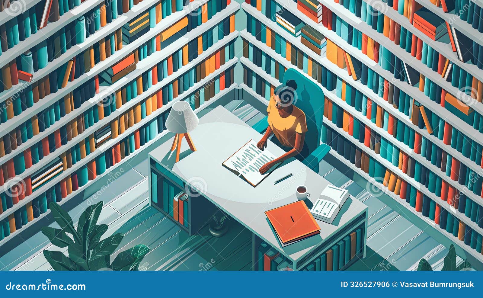 Teacher in Library, Flat Design, Top View, Knowledge Theme, Animation ...