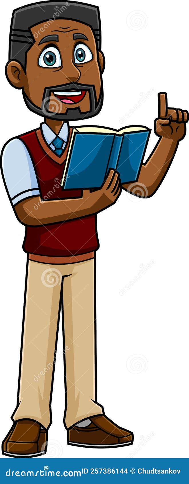African American Teacher Cartoon Character Read from a Textbook and ...