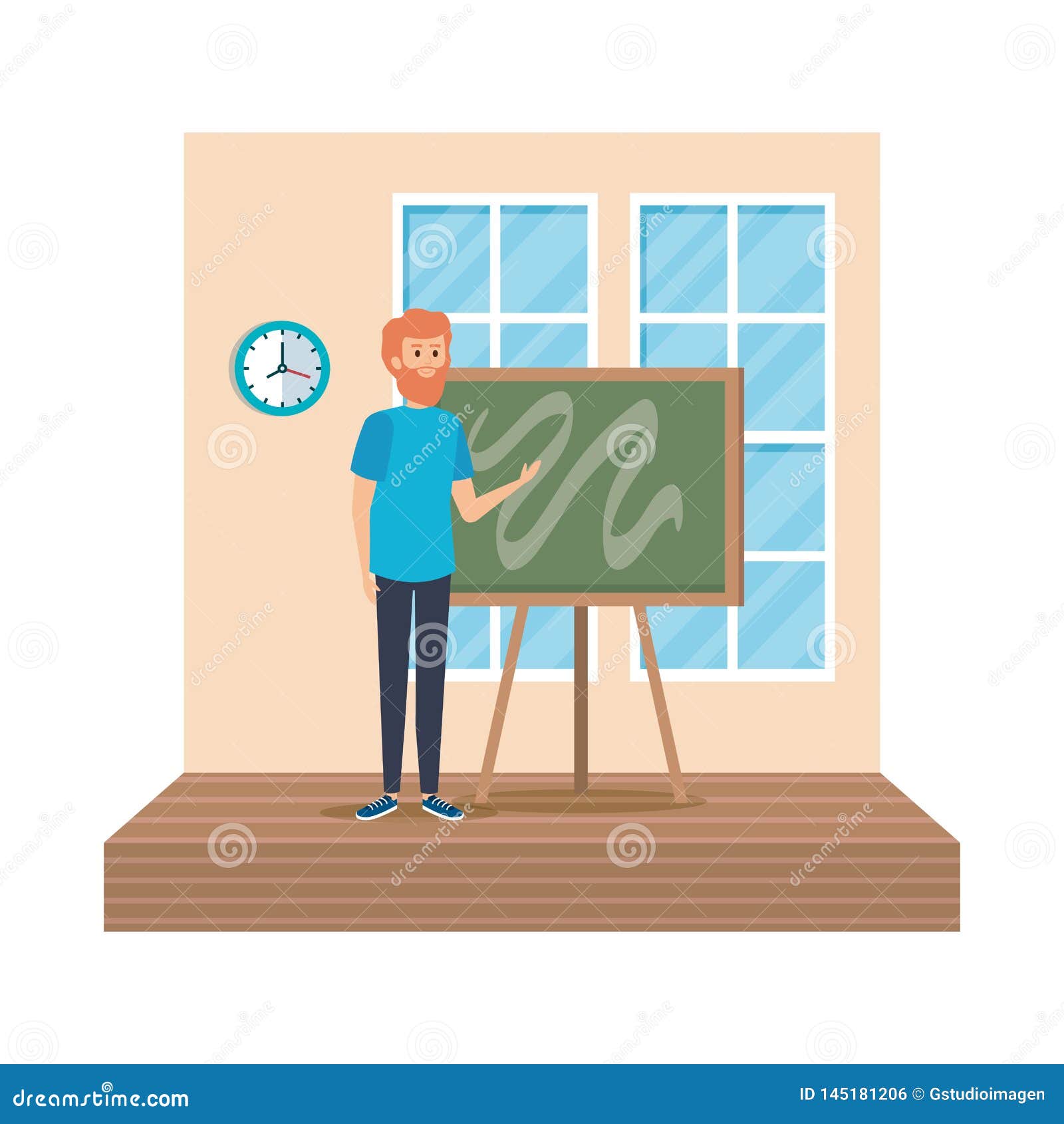 Teacher Male with Chalkboard in Classroom Stock Vector - Illustration ...